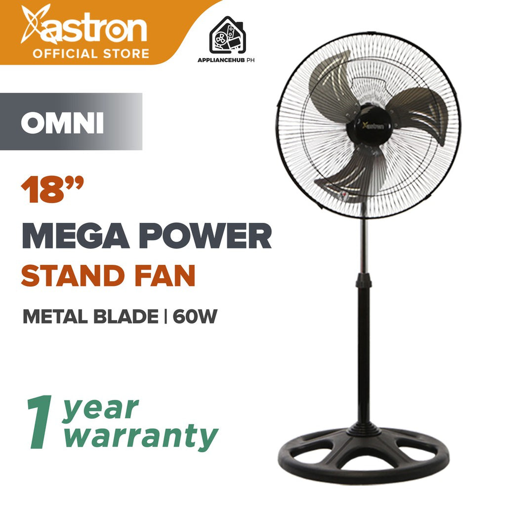Astron Omni Industrial Stand Fan with 18" Metal Blade (Black) Electric ...