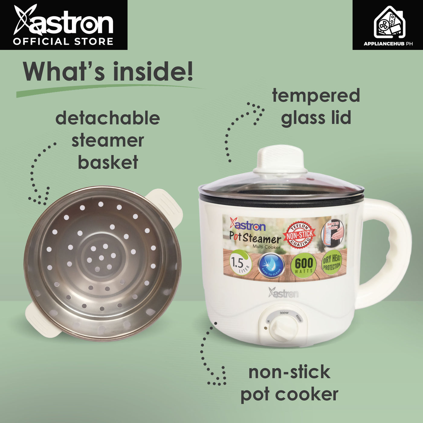 Astron POT STEAMER and MULTI COOKER (White) (1.5L) (600W) Electric coo ...