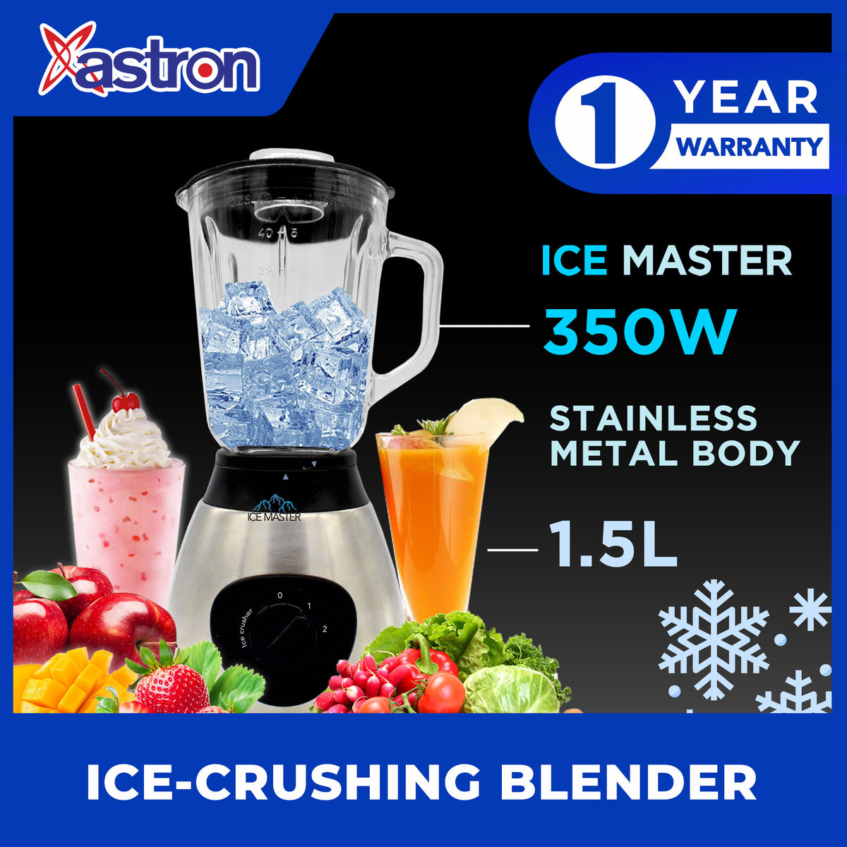 Ice Master Ice-Crushing Blender (1.5L Glass Jug) (350W) — Astron ...