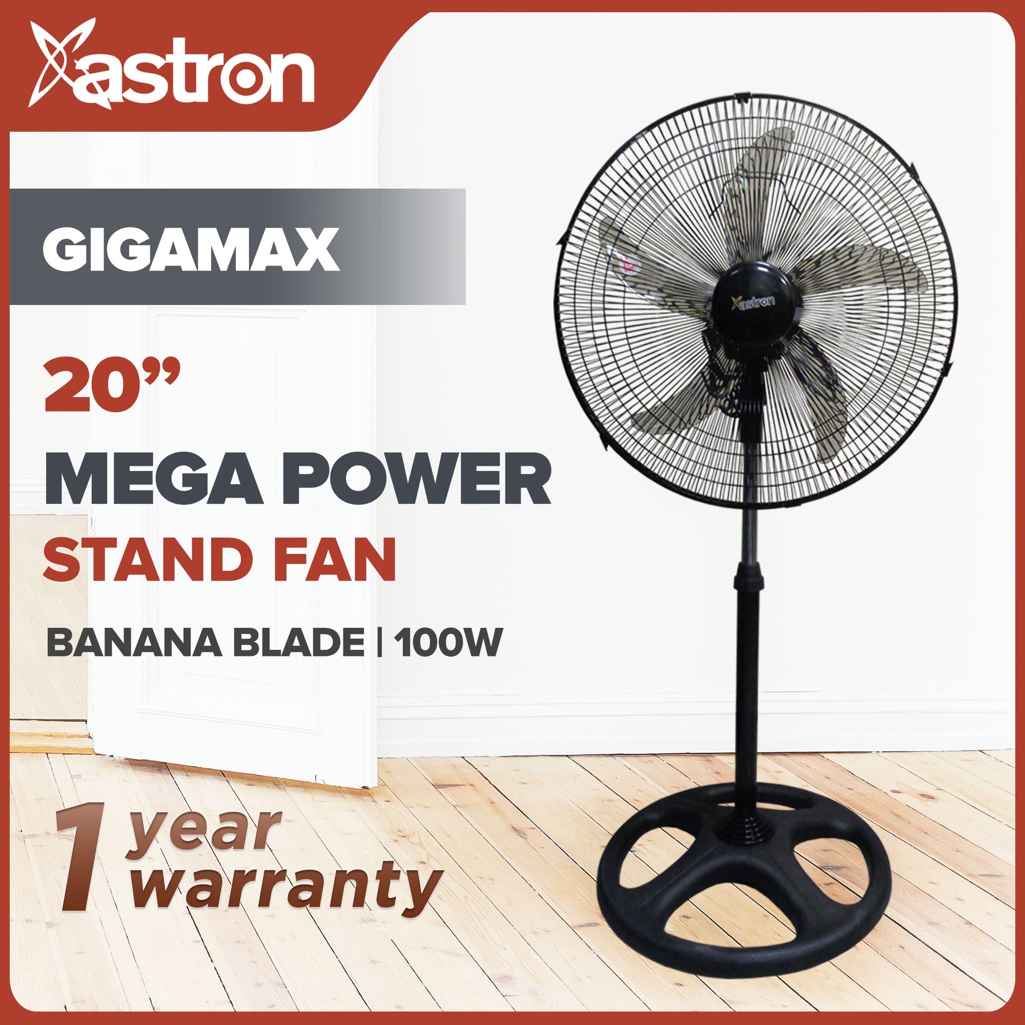 Astron Gigamax Mega Power Stand Fan 20" (Black) Electric Fan 100W XXL ...
